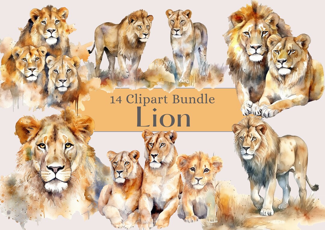 Lion Watercolor Clipart, Safari Animals Clipart Bundle, Jungle Safari ...