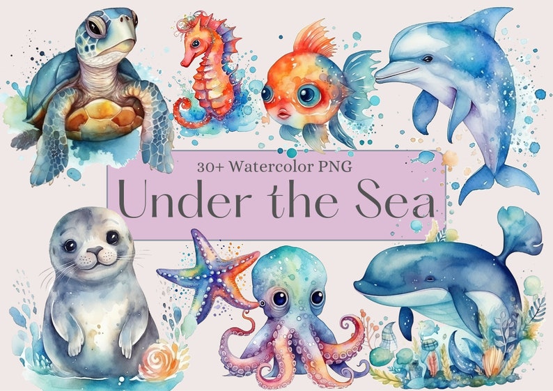 Watercolor Sea Ocean Animals Clipart, Fish Clipart, Dolphin , Octopus ...