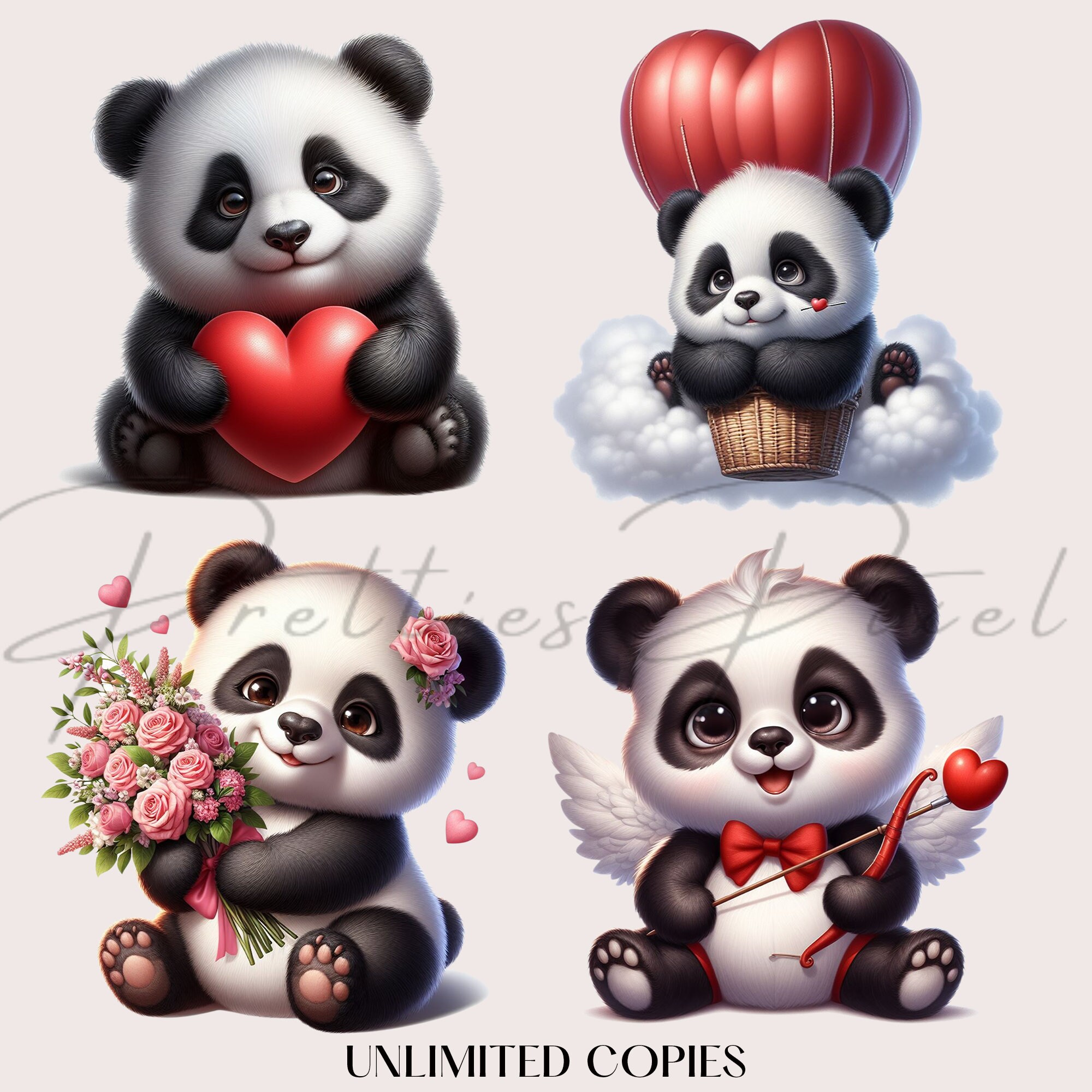 Watercolor Valentines Panda Clipart, 15 High Quality Pngs, Valentines ...
