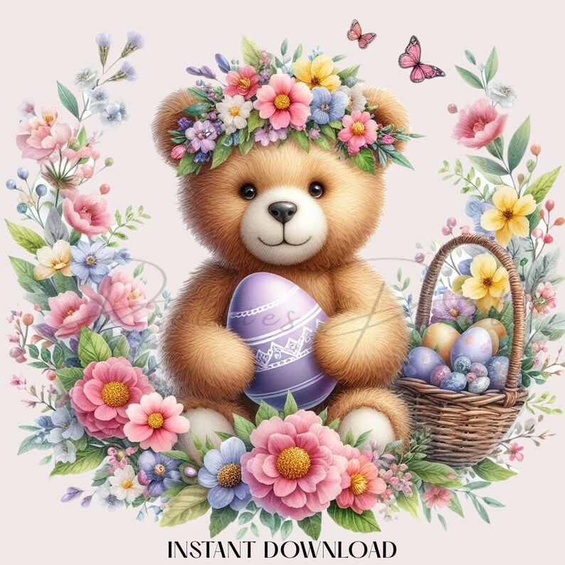 Watercolor Teddy Bear Clipart Bundle, Spring Clipart, Easter Clipart ...