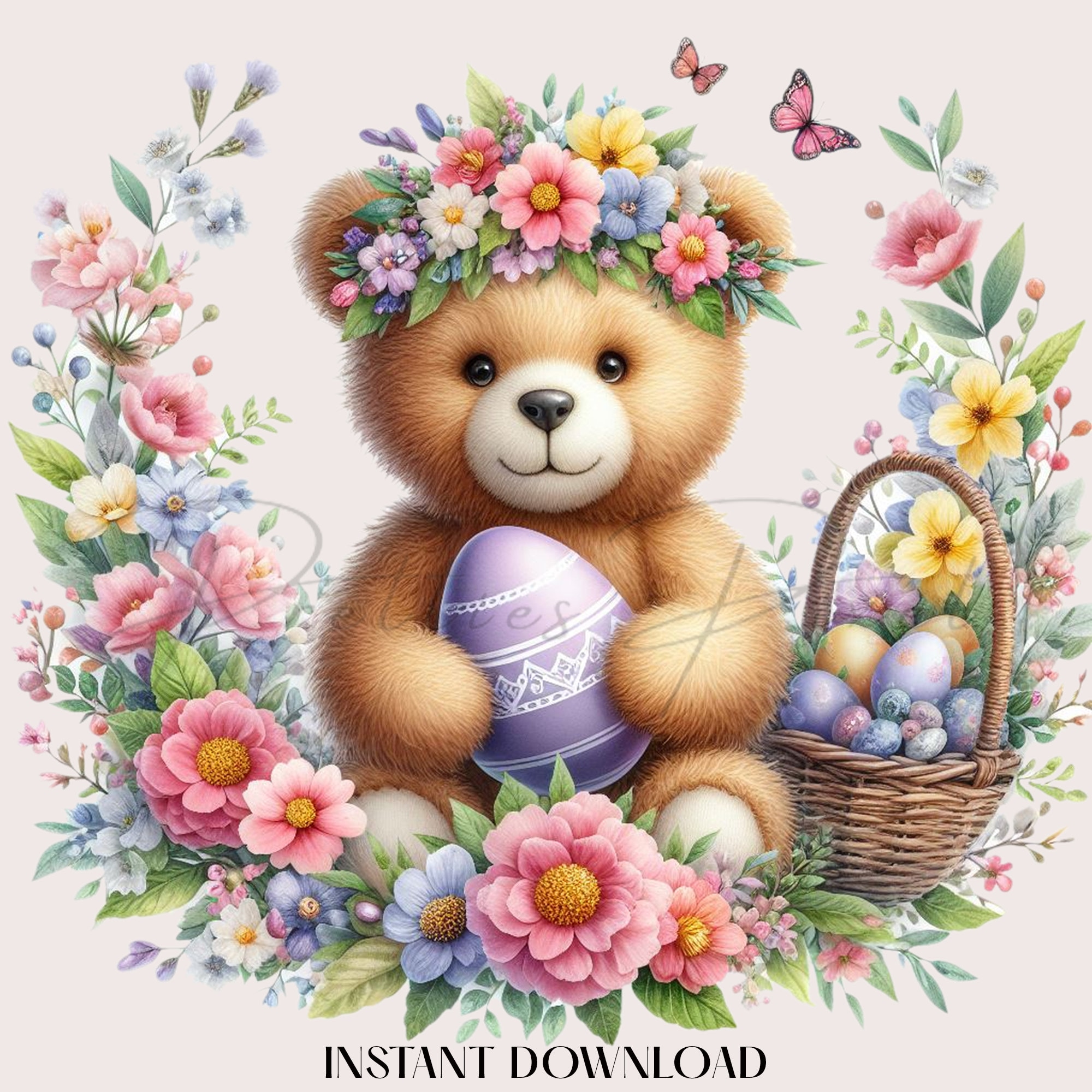 Watercolor Teddy Bear Clipart Bundle, Spring Clipart, Easter Clipart ...