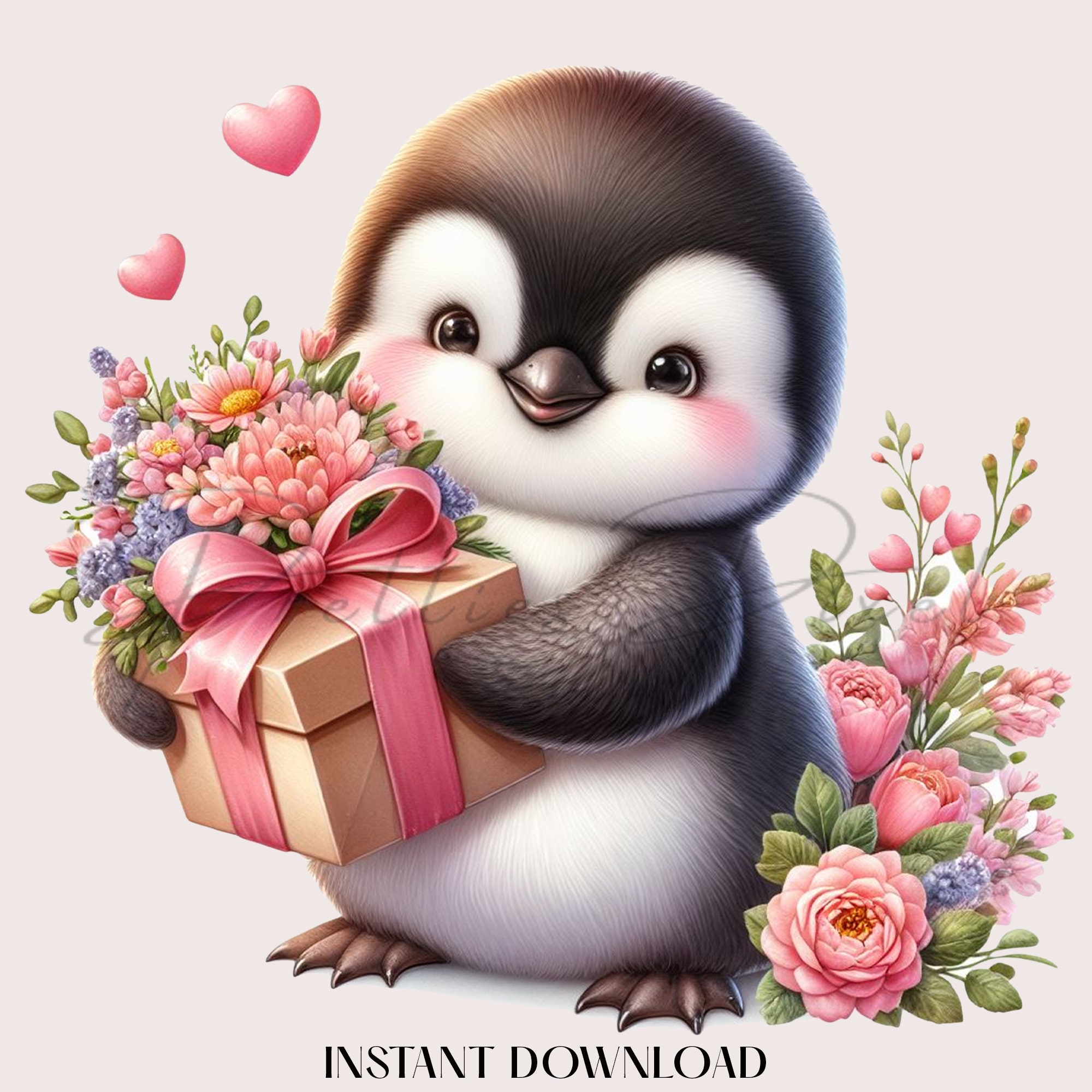 Watercolor Valentines Penguin Clipart, 14 High Quality Pngs, Valentines ...