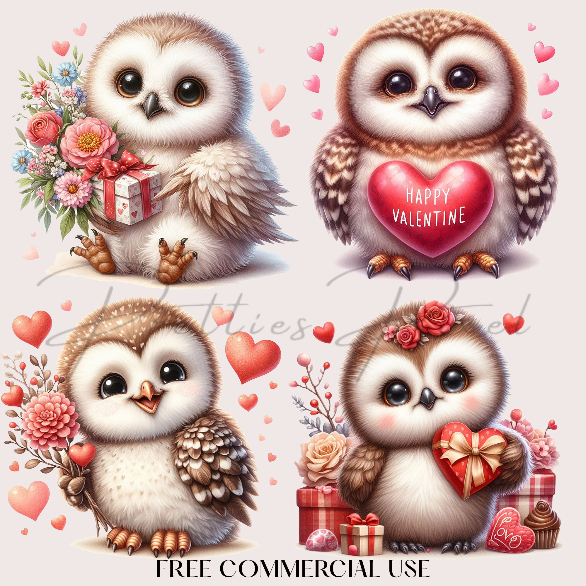 Watercolor Cute Valentines Owl Clipart, 15 High Quality Pngs ...