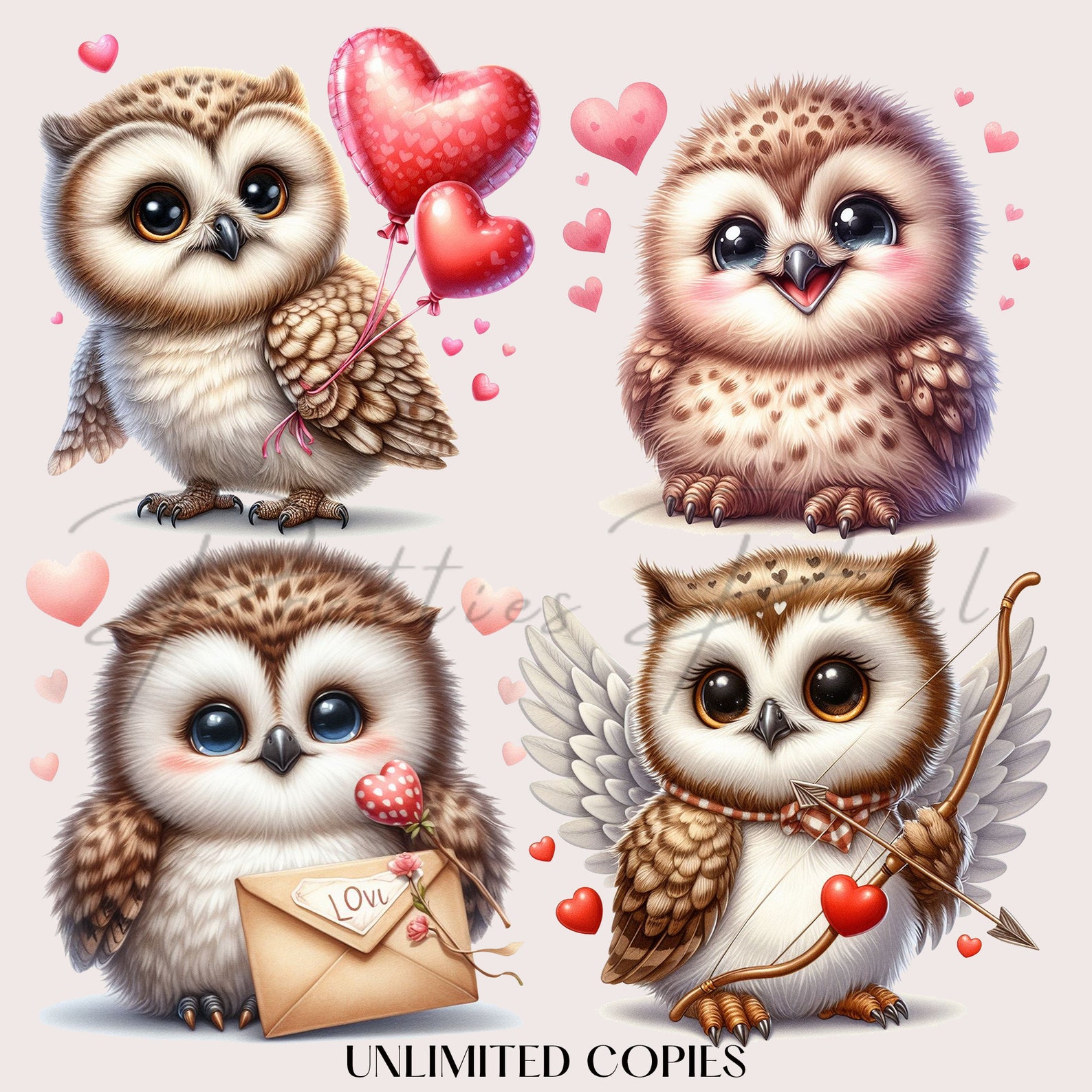 Watercolor Cute Valentines Owl Clipart, 15 High Quality Pngs ...