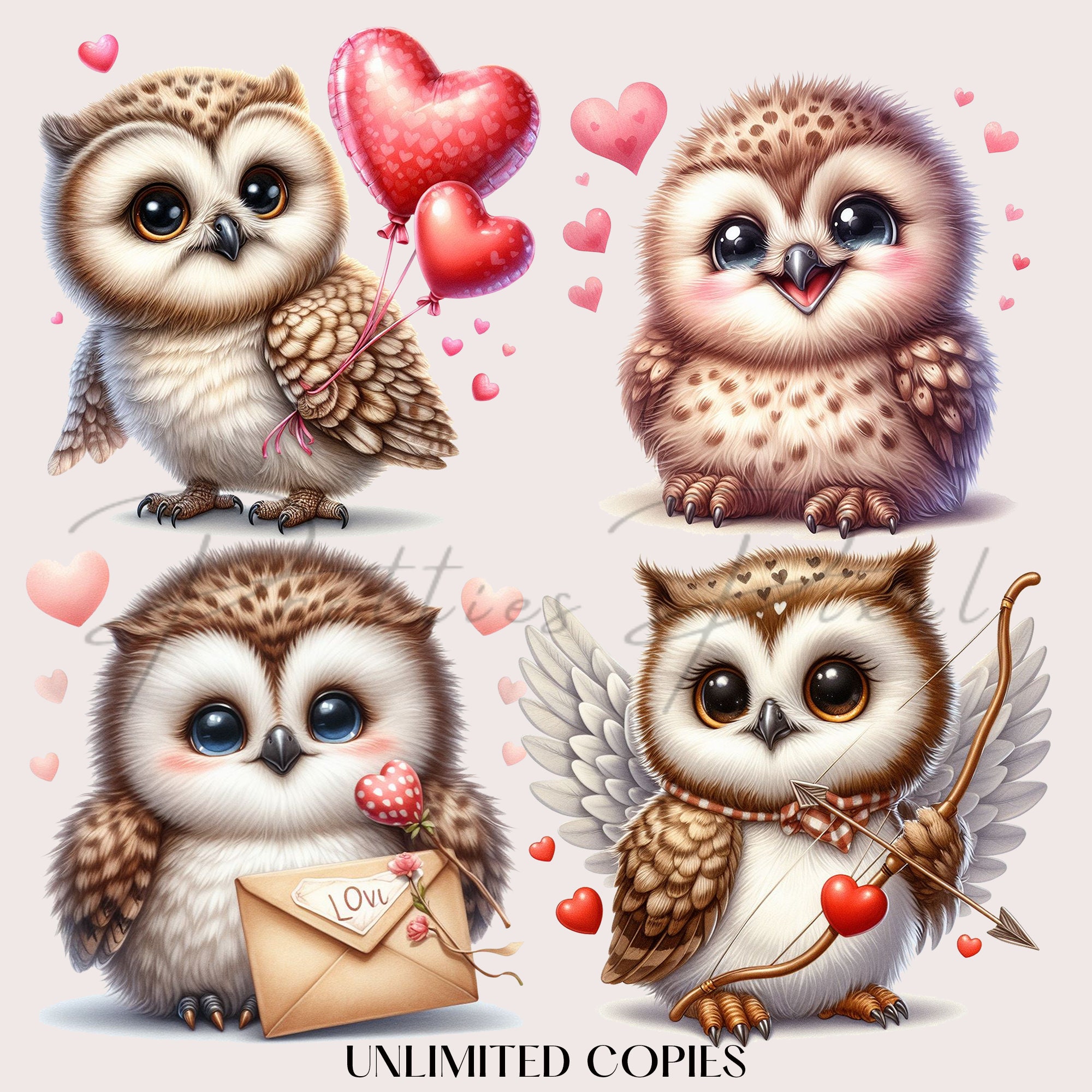 Watercolor Cute Valentines Owl Clipart, 15 High Quality Pngs ...