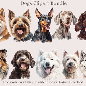 Dog Clipart Bundle, 100 Dog Breeds PNG Images, Watercolor Dog Clipart ...