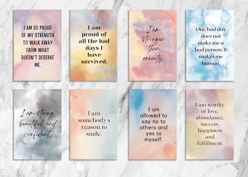 Printable Affirmation Cards Watercolor Positive Cards Mental - Etsy