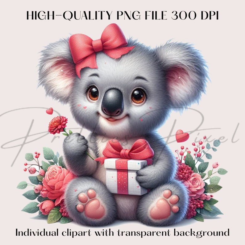 Watercolor Valentines Koala Clipart, 17 High Quality Pngs, Valentines ...