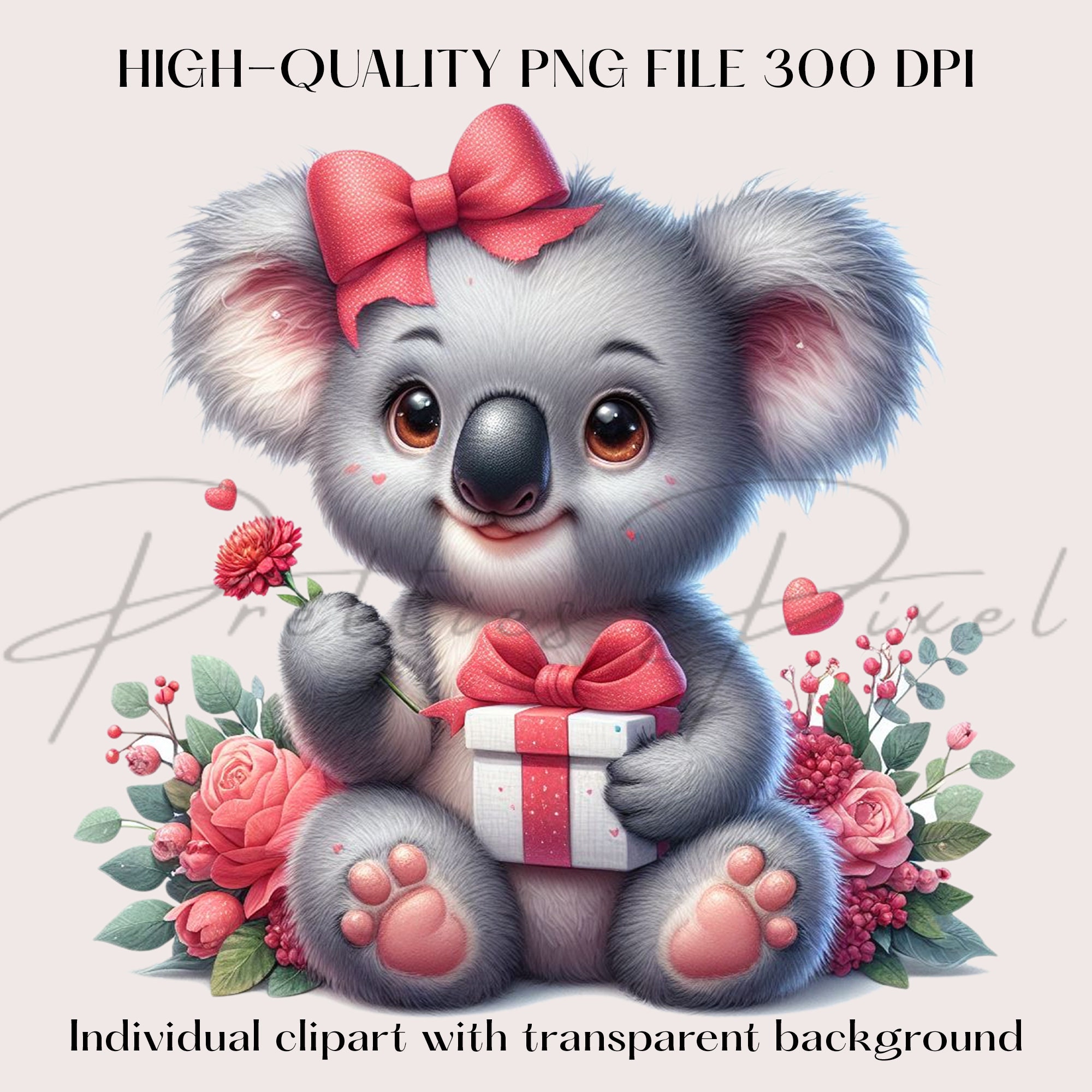 Watercolor Valentines Koala Clipart, 17 High Quality Pngs, Valentines ...
