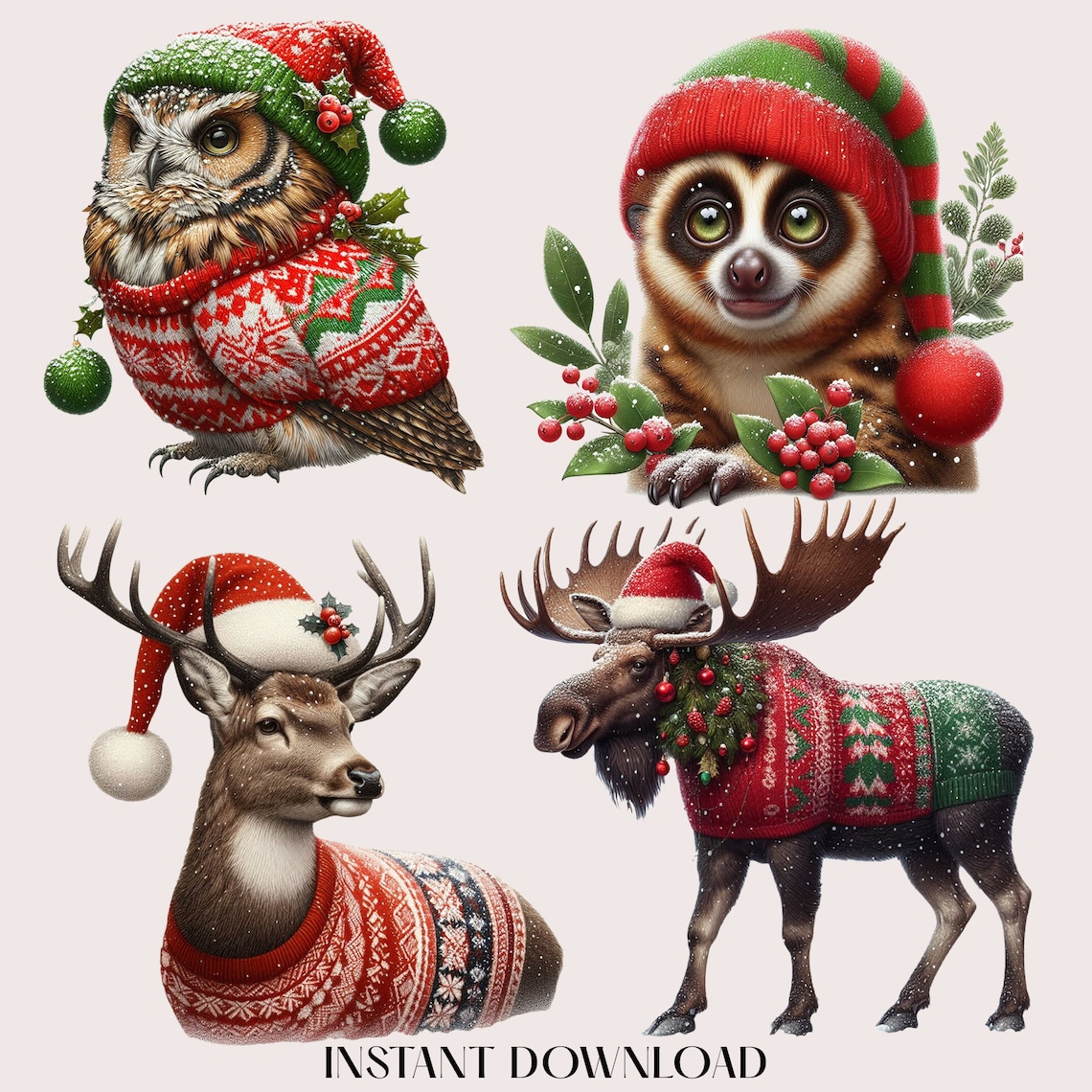 Christmas Woodland Watercolor Clipart Bundle, Festive Forest Images ...