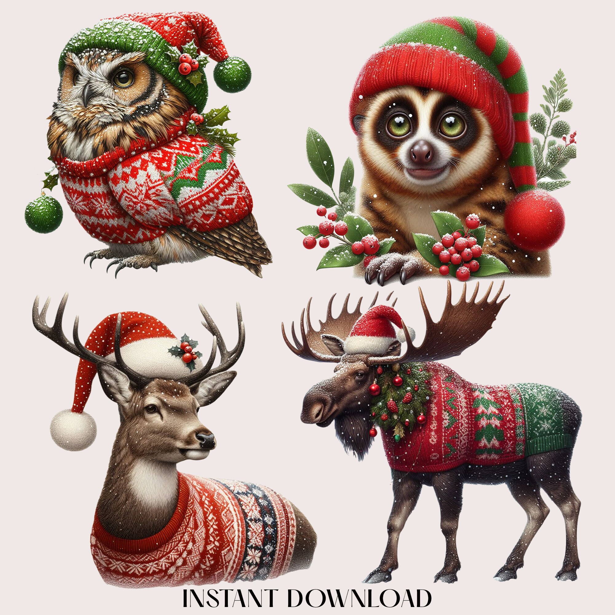 Christmas Woodland Watercolor Clipart Bundle, Festive Forest Images ...