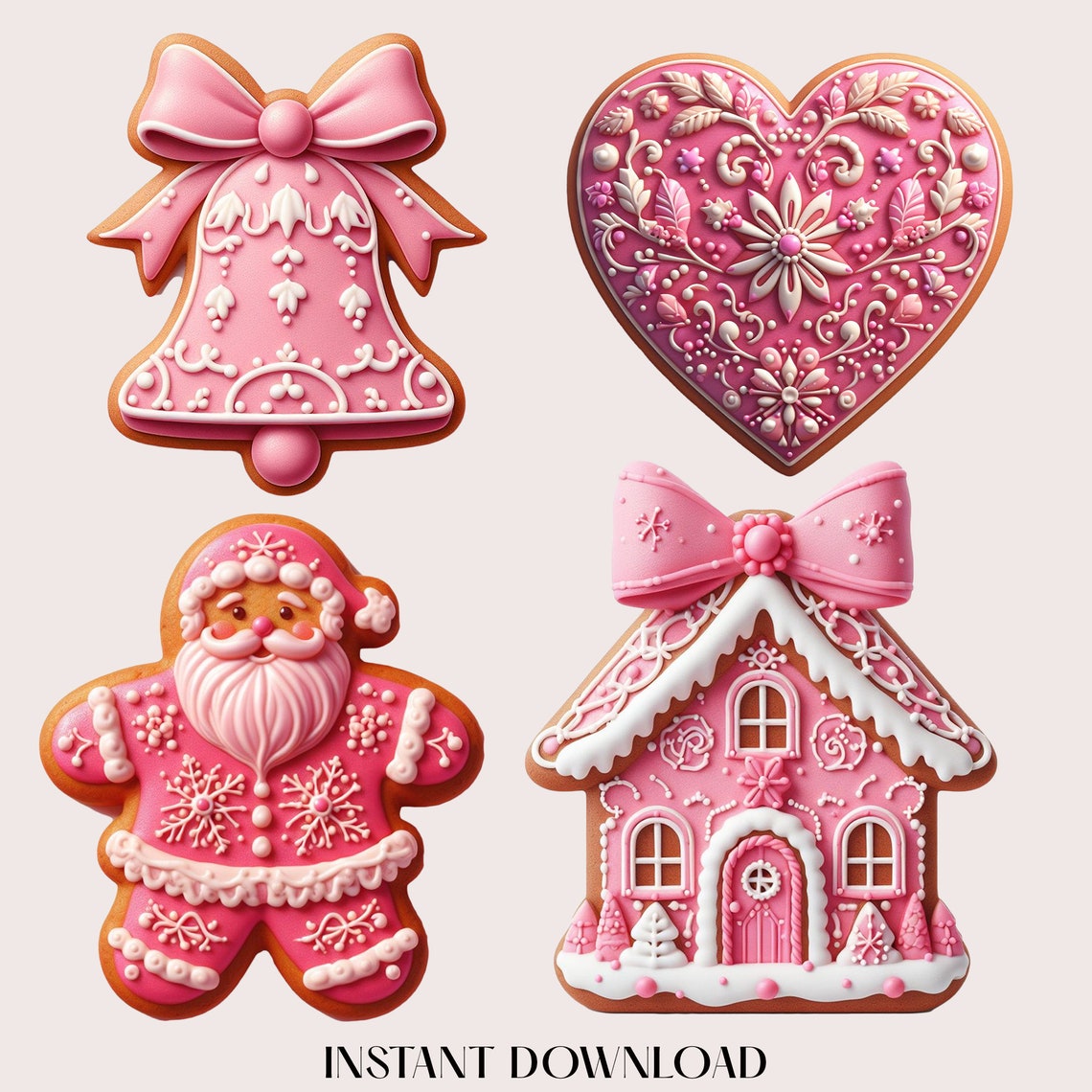 Watercolor Pink Christmas Gingerbread Clipart, Christmas Cookie ...