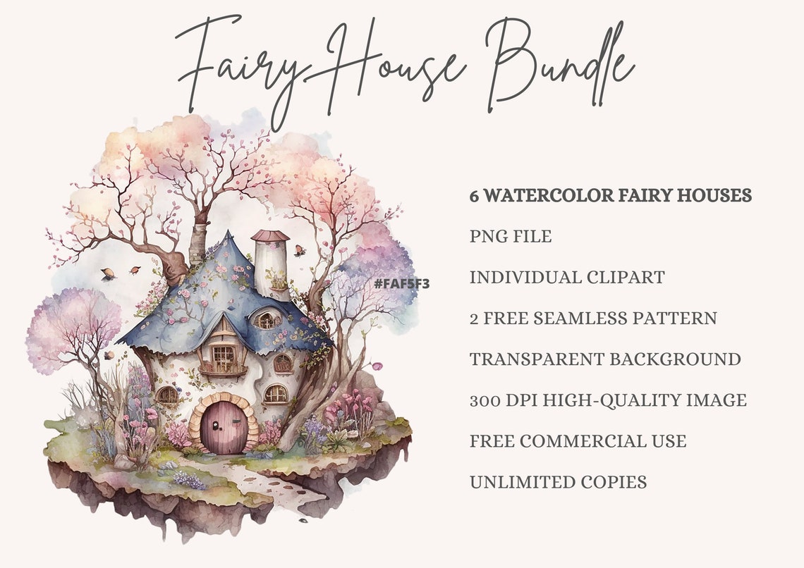 Pastel Fairy House Clipart, Cute Watercolor Clipart, Fantasy Clipart ...