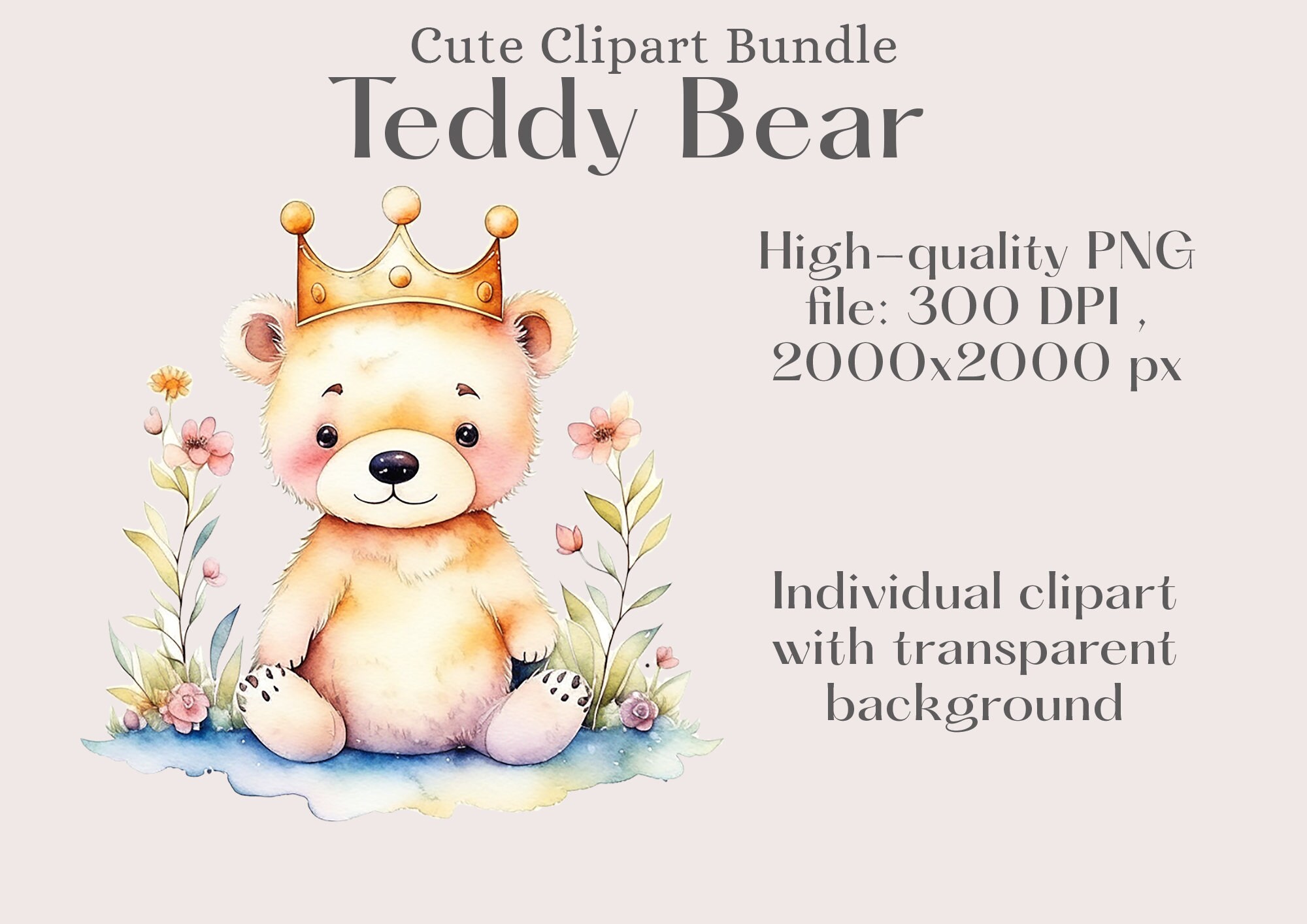 Baby Teddy Bear Watercolor Clipart Baby Shower Teddy Bear - Etsy