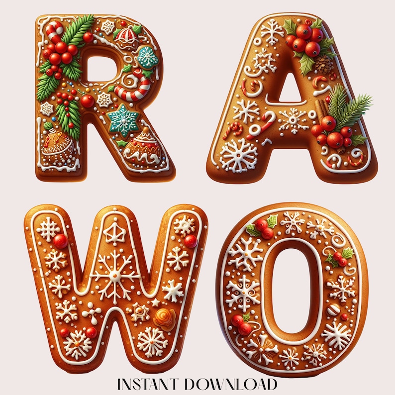 Watercolor Gingerbread Cookie Alphabet Clipart, 78 Christmas Alphabet ...