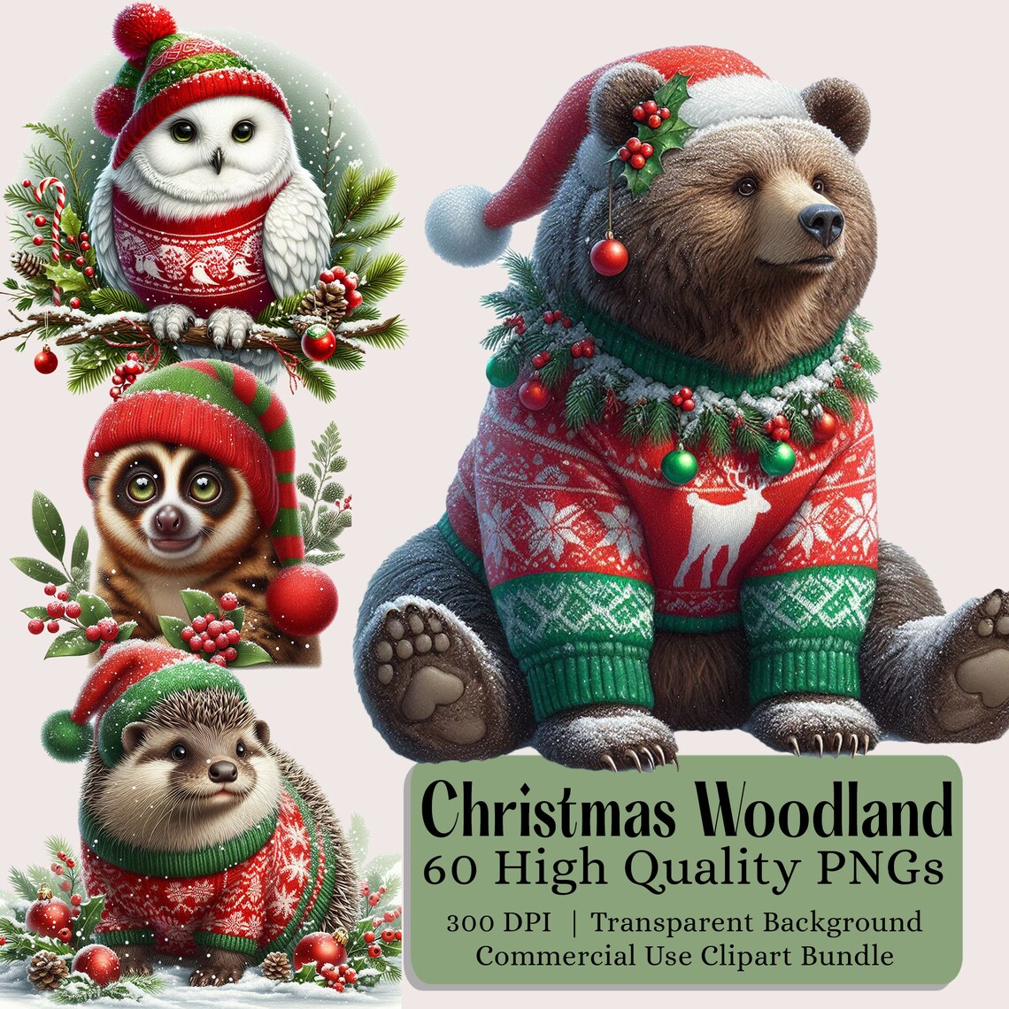 Christmas Woodland Watercolor Clipart Bundle, Festive Forest Images, Holiday Graphics, Forest ...