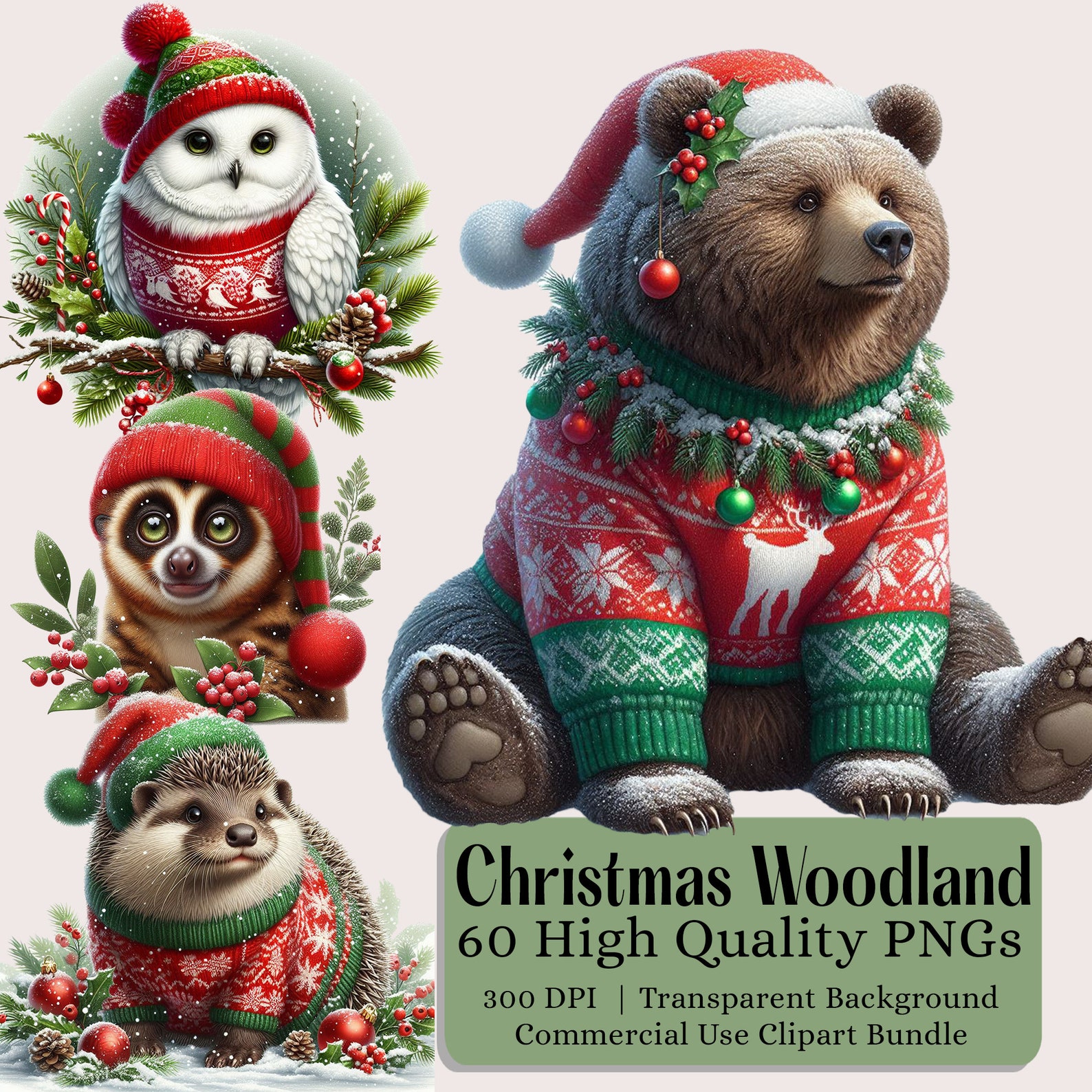 Christmas Woodland Watercolor Clipart Bundle, Festive Forest Images ...