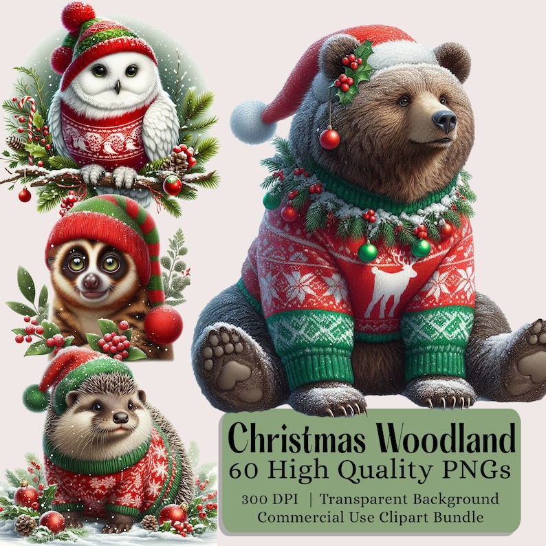 Christmas Woodland Watercolor Clipart Bundle, Festive Forest Images ...