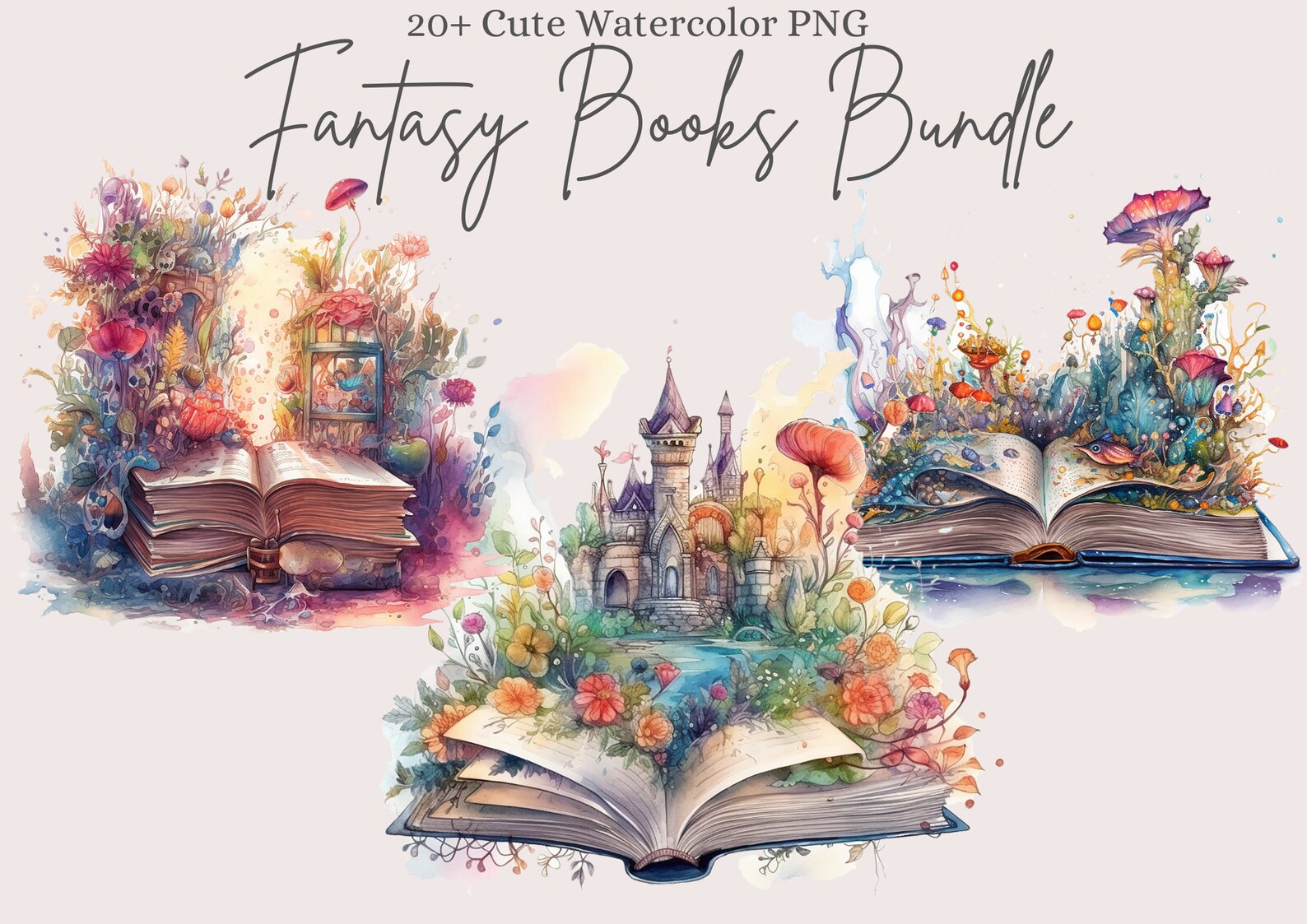 Books Clipart, Reading Clipart, Watercolor Fantasy Book Bundle, Fantasy ...