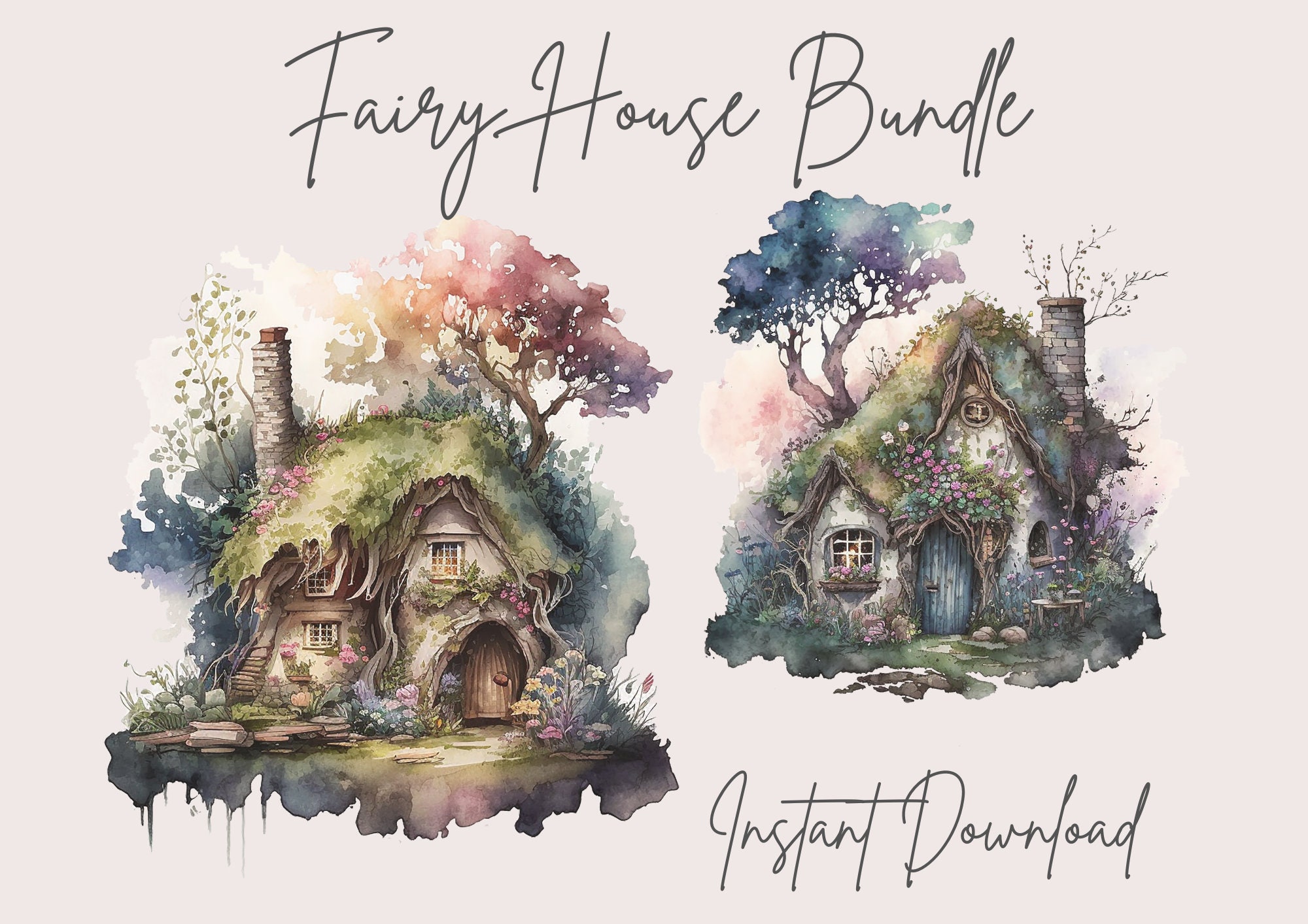 Watercolor Fairy House Clipart, Cute Clipart, Fantasy Clipart ...