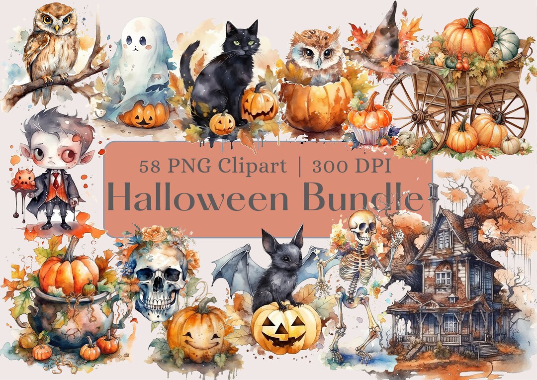 Cute Halloween Clipart PNG Bundle, Spooky Clipart PNG, Witch, Ghost ...