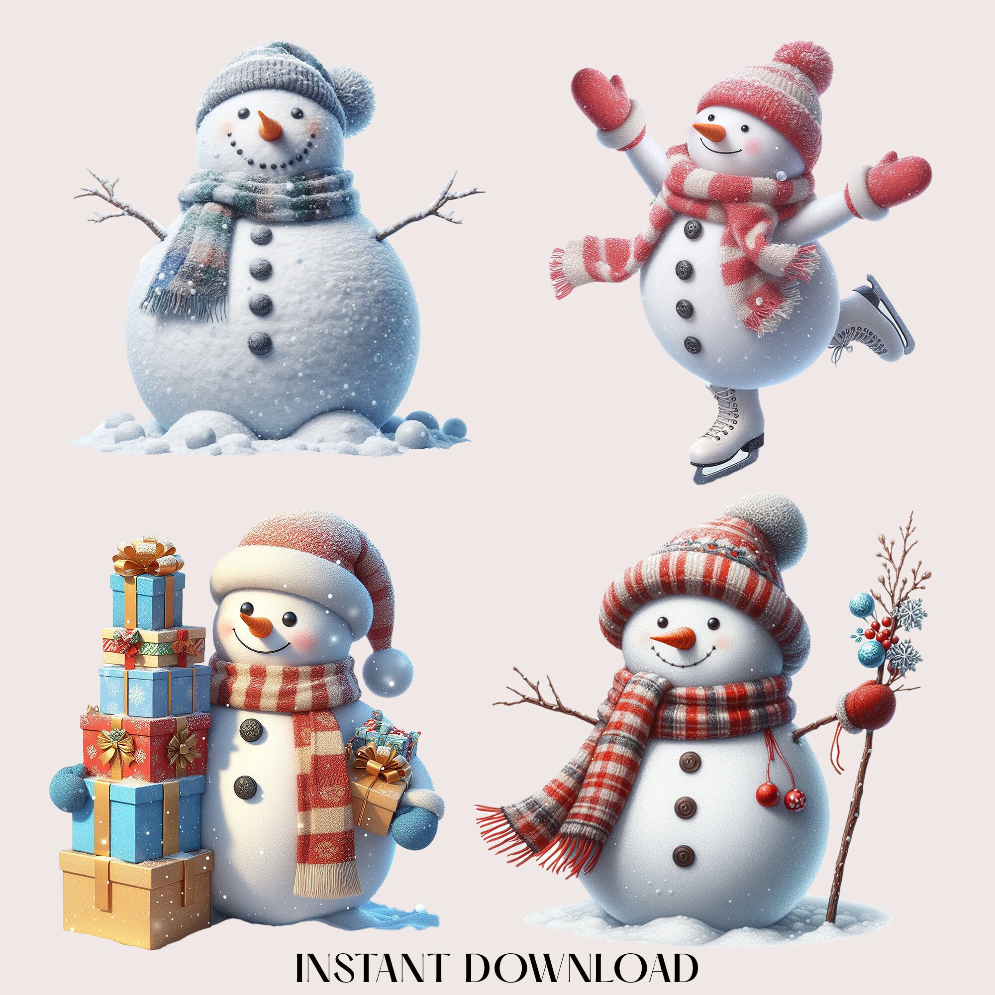 Snowman Clipart, High Quality, Watercolor Clipart Bundle, Christmas ...