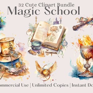Wizard School Clipart Bundle, Magic School, Witch and Wizard Png. Wands ...