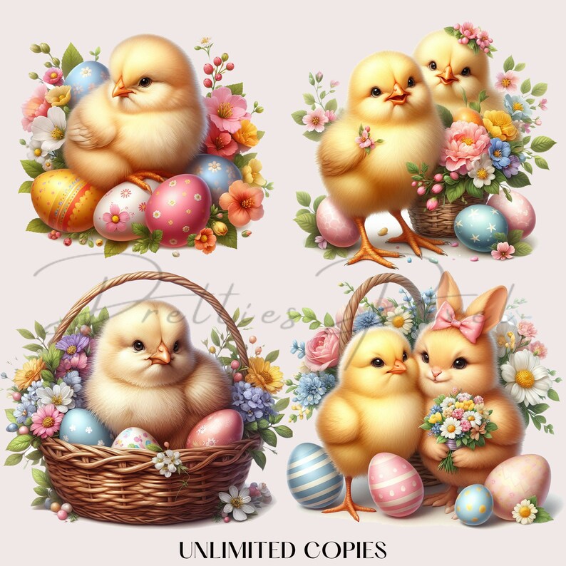 Easter Chicks Clipart - 21 High Quality Jpgs - Memory Book, Junk ...
