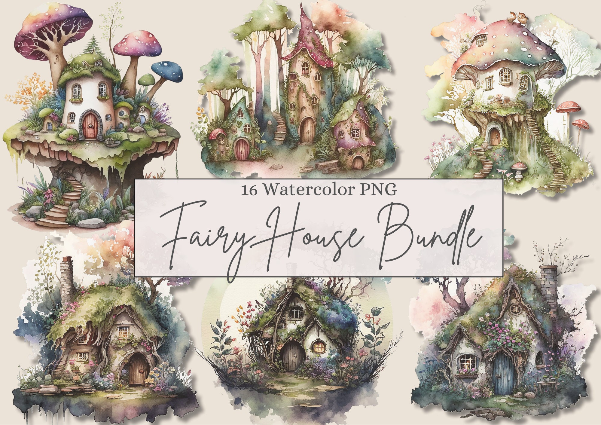 Watercolor Fairy House Clipart Cute Clipart Fantasy Clipart - Etsy