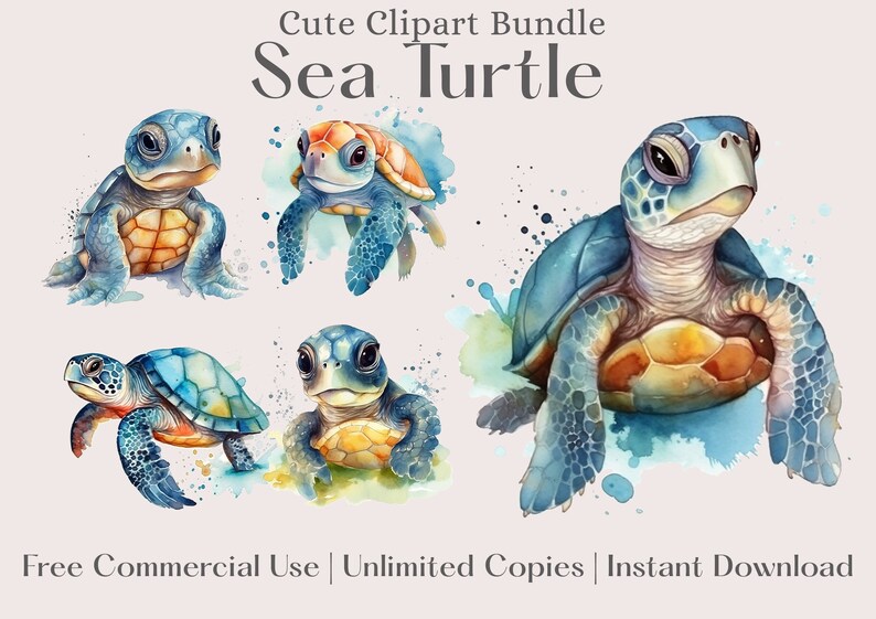 Watercolor Sea Turtle Clipart, Cute Nautical Ocean Animals PNG, Fish ...