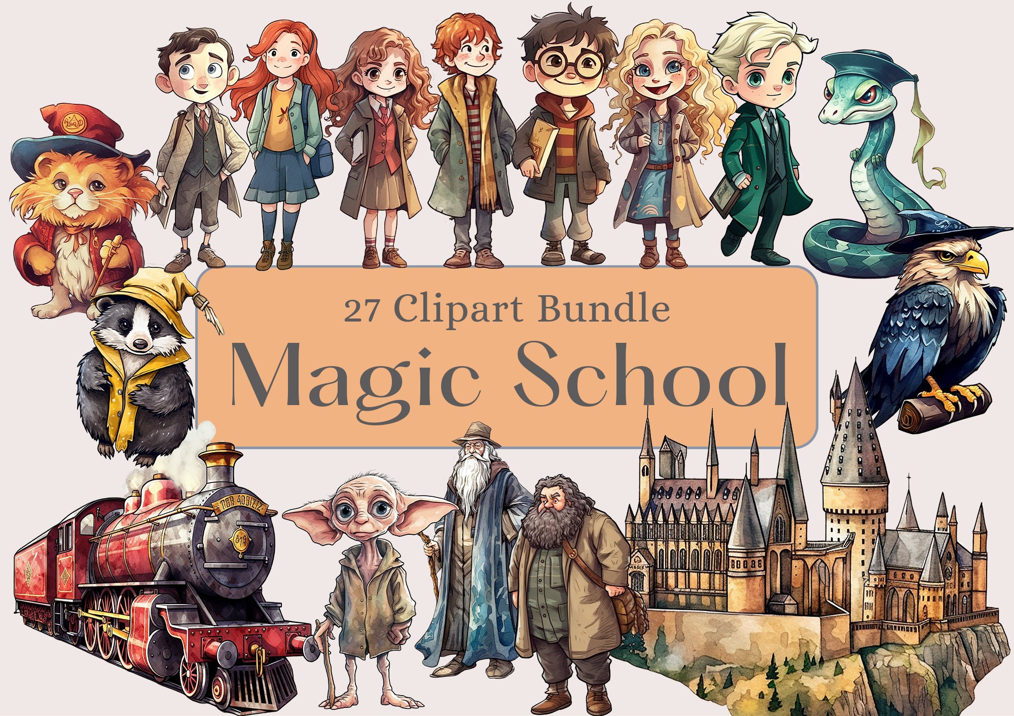 Wizard School Clipart Bundle, Magic School, Witch and Wizard Png. Wands ...