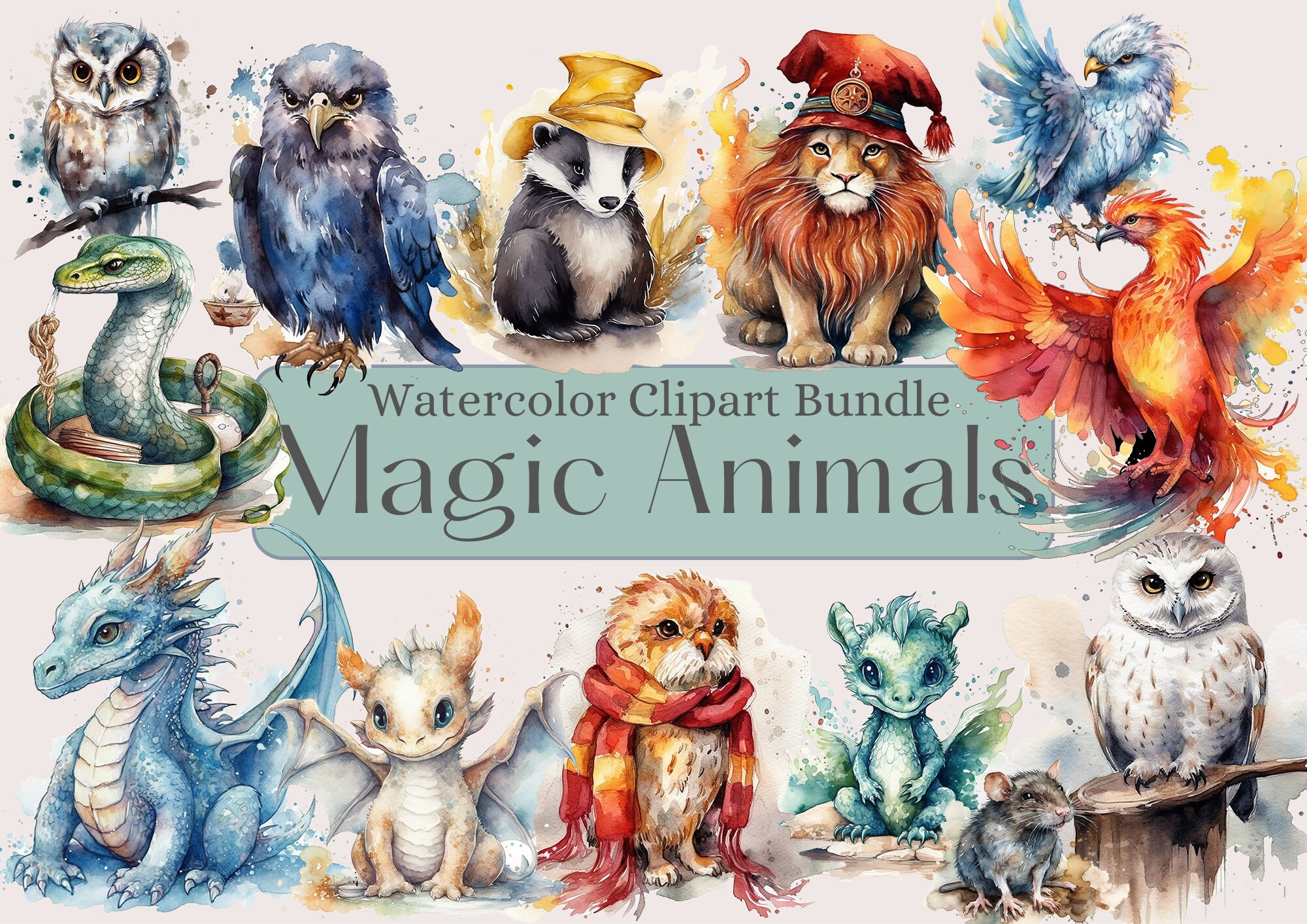 Magic School Clipart Bundle, Magic Animals, Fantasy Clipart, Witch and ...