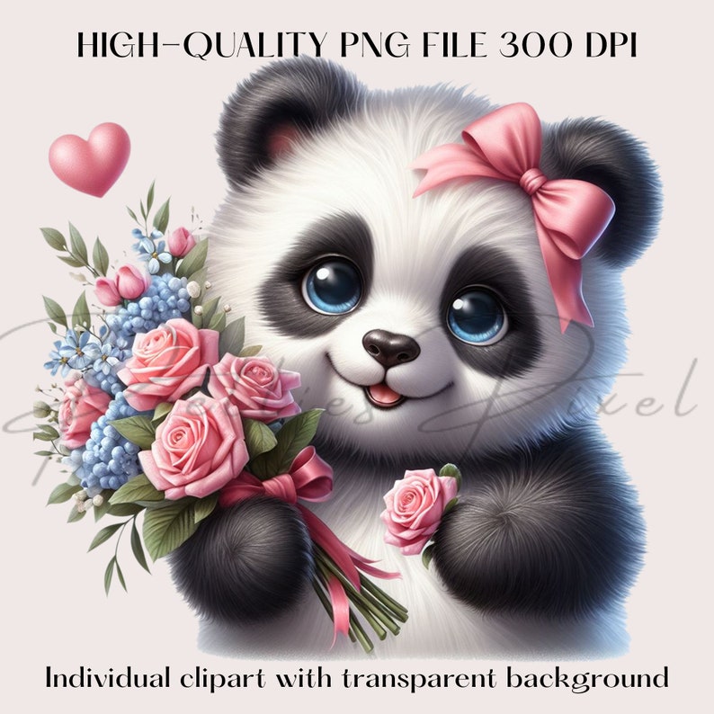 Watercolor Valentines Panda Clipart, 15 High Quality Pngs, Valentines ...