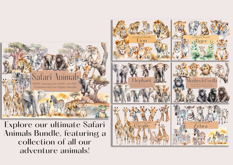 Safari Baby Animals Watercolor Clipart - Cute Baby Shower Nursery Decor ...