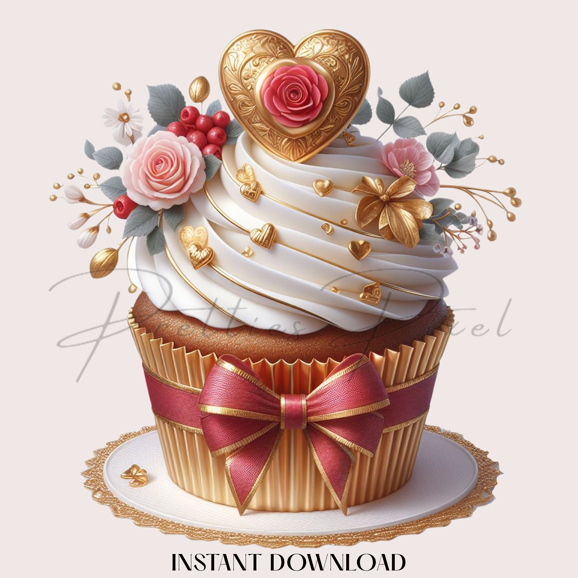 Watercolor Sweet Valentines Clipart, Valentines Cupcake Clipart 16 High ...