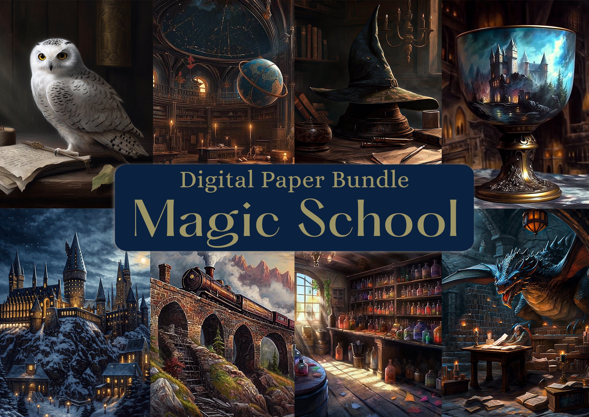 Wizard School Digital Paper Bundle, Magic School, Witch and Wizard Png ...