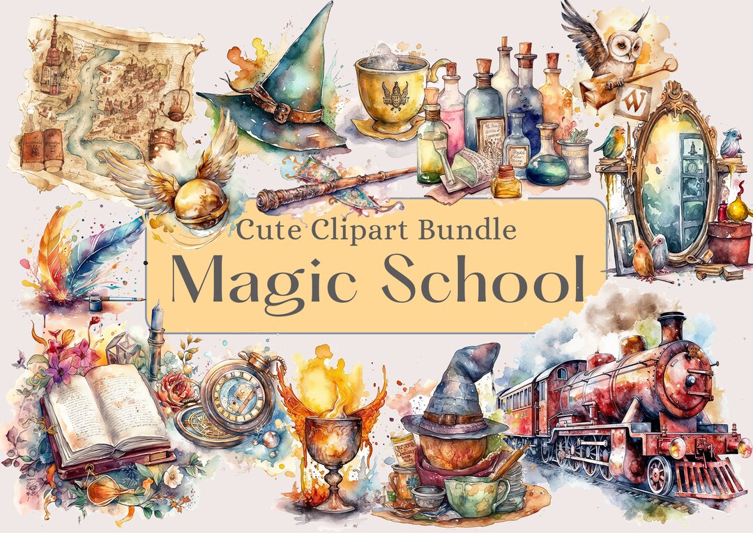 Wizard School Clipart Bundle, Magic School, Witch and Wizard Png. Wands ...