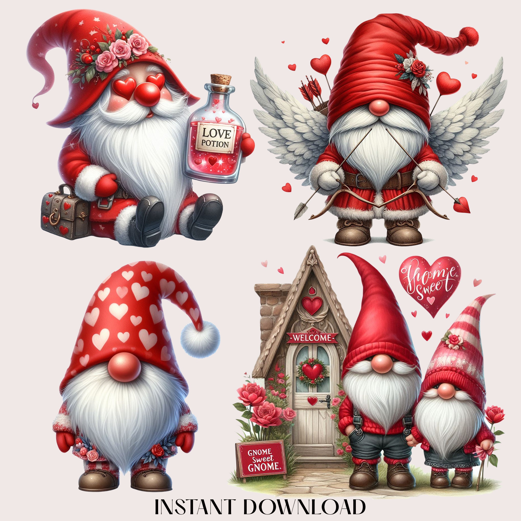 Watercolor Valentines Gnomes Clipart, 24 High Quality Pngs, Valentines ...