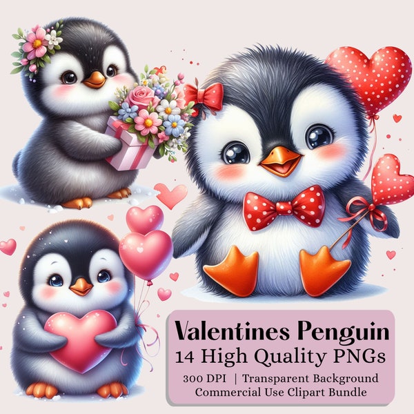 Valentine Penguin Clipart - Etsy