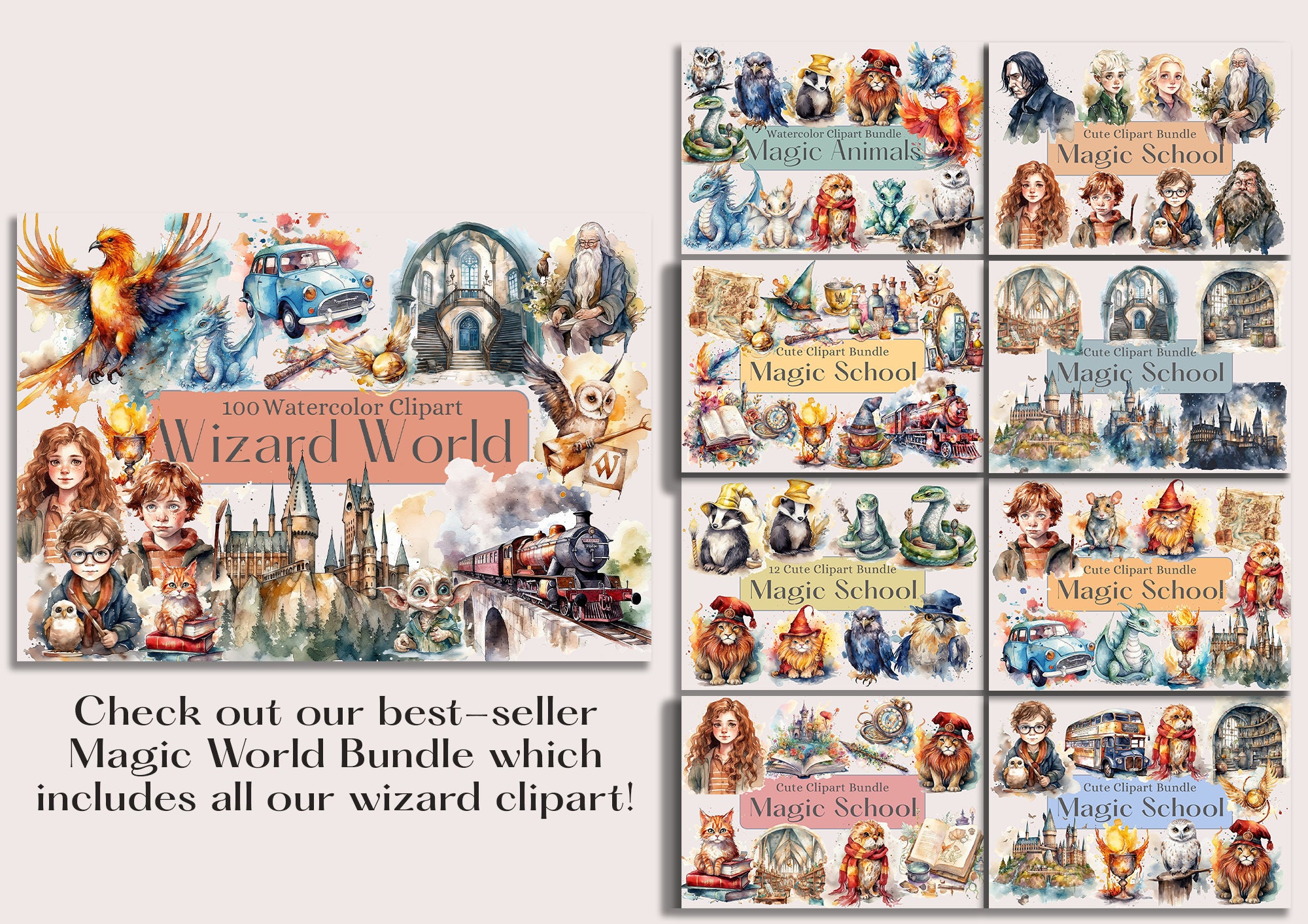 Wizard School Clipart Bundle, Magic School, Witch and Wizard Png. Wands ...