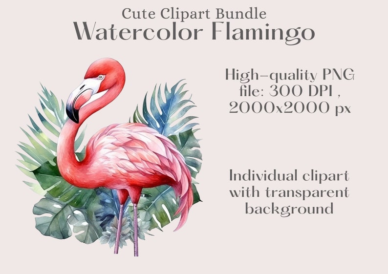 Watercolor Flamingo Clipart, Tropical Birds With Flowers and Leaves in ...