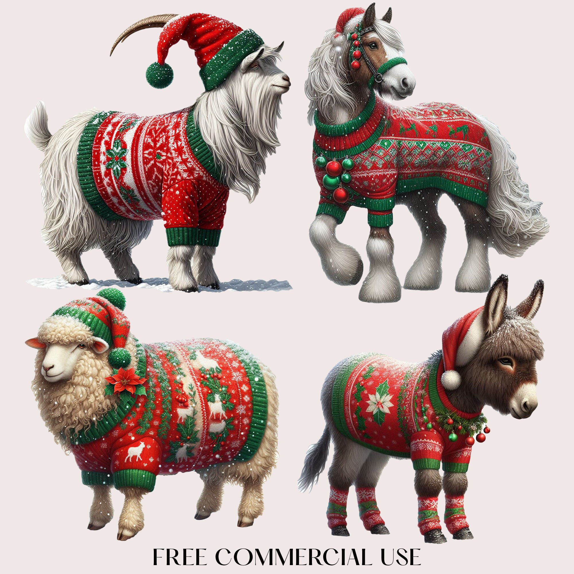 Christmas Farm Animals Watercolor Clipart Bundle, Festive Farm Images ...