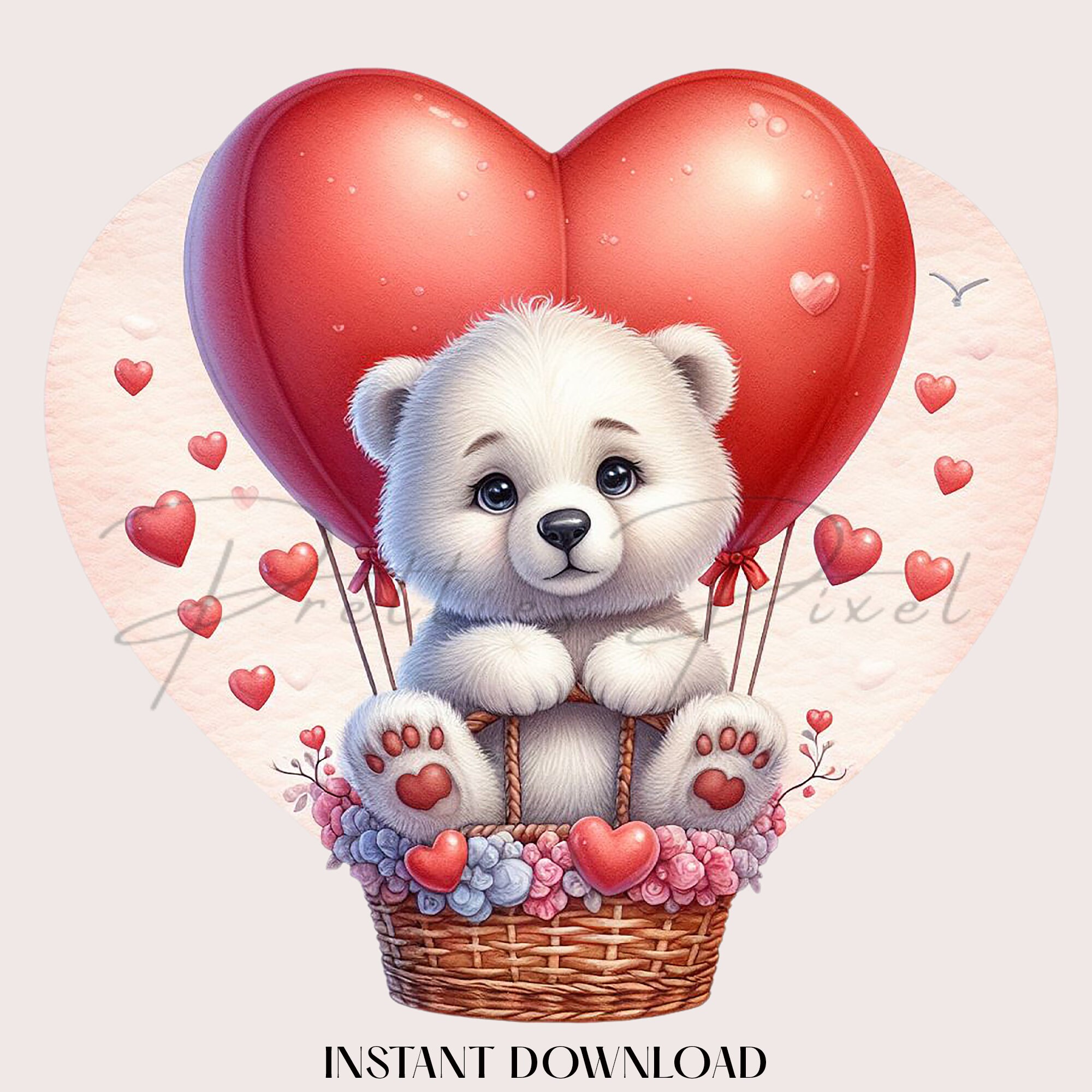 Watercolor Valentines Polar Bear Clipart, 15 High Quality Pngs ...