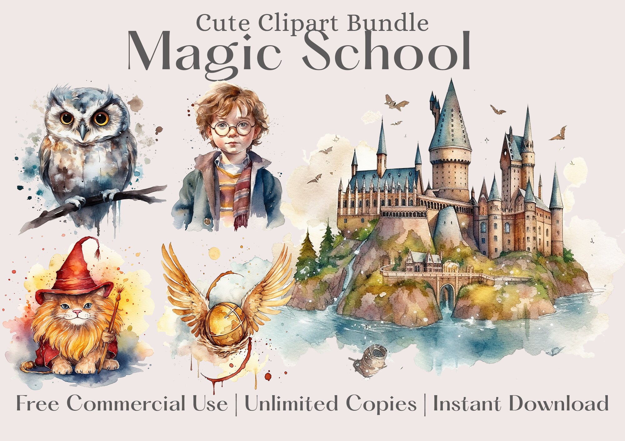 Wizard School Clipart Bundle, Magic School Clipart, Magic Animals ...