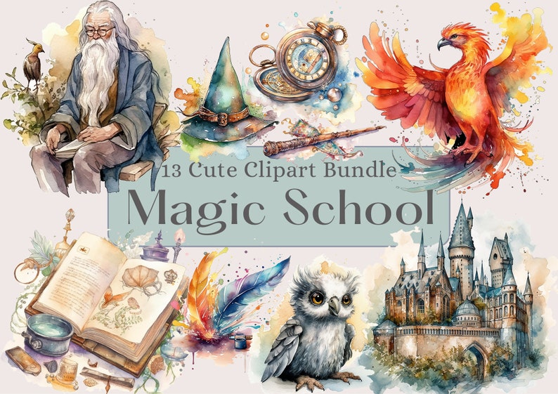 Wizard School Clipart Bundle, Magic School Clipart, Magic Animals ...