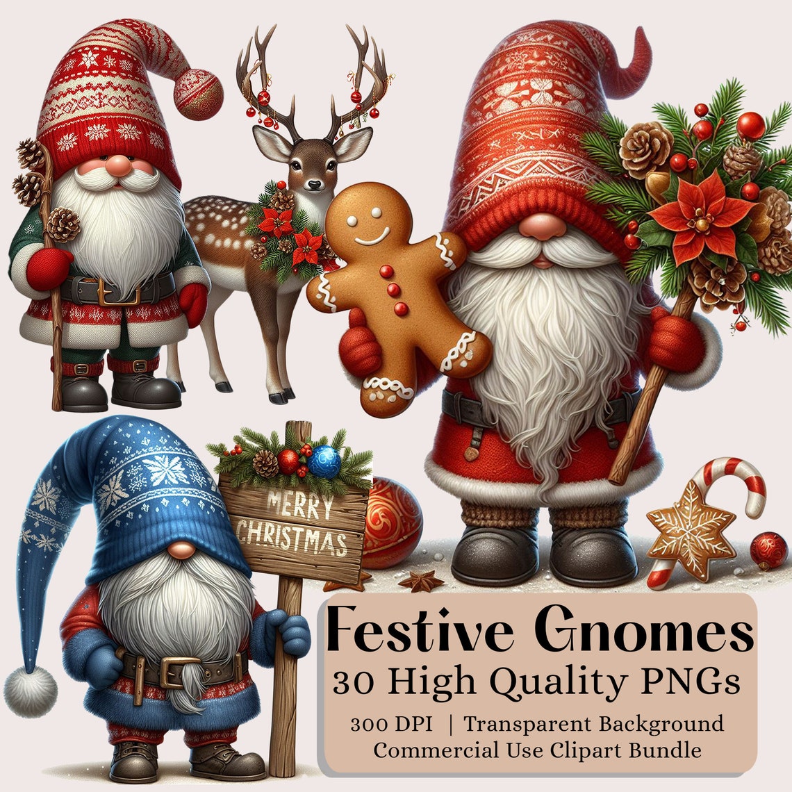 Watercolor Festive Gnomes Clipart, High Quality, Watercolor Clipart ...