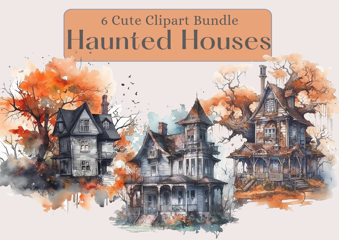 Haunted Houses Clipart Bundle, Watercolor Halloween PNG, Spooky Clipart ...