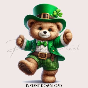 St Patrick Teddy Bear Clipart, Watercolor Teddy Bear Clipart, 14 High ...