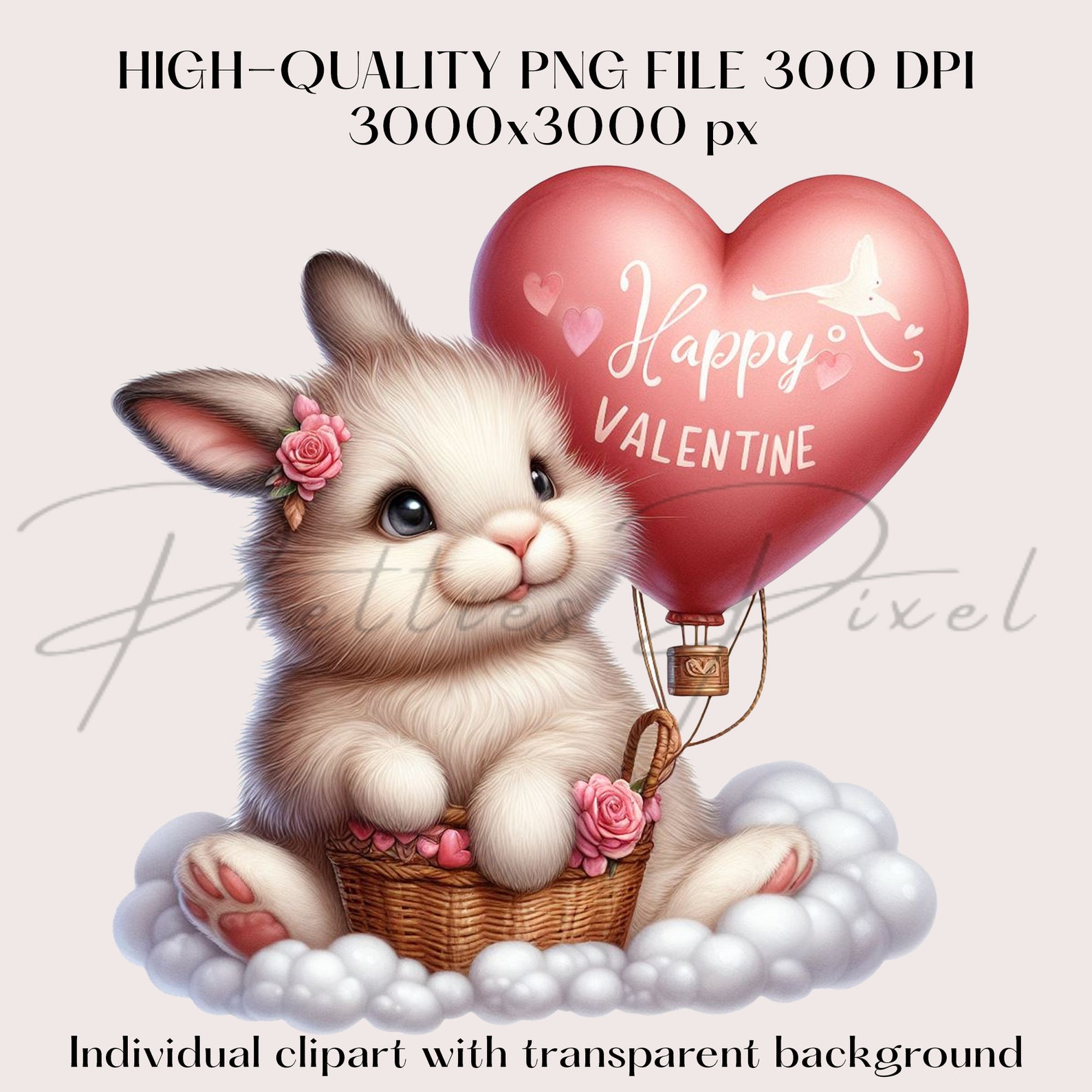 Watercolor Valentines Bunnies Clipart, 11 High Quality Pngs, Valentines ...