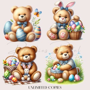 Watercolor Teddy Bear Clipart Bundle, Spring Clipart, Easter Clipart ...